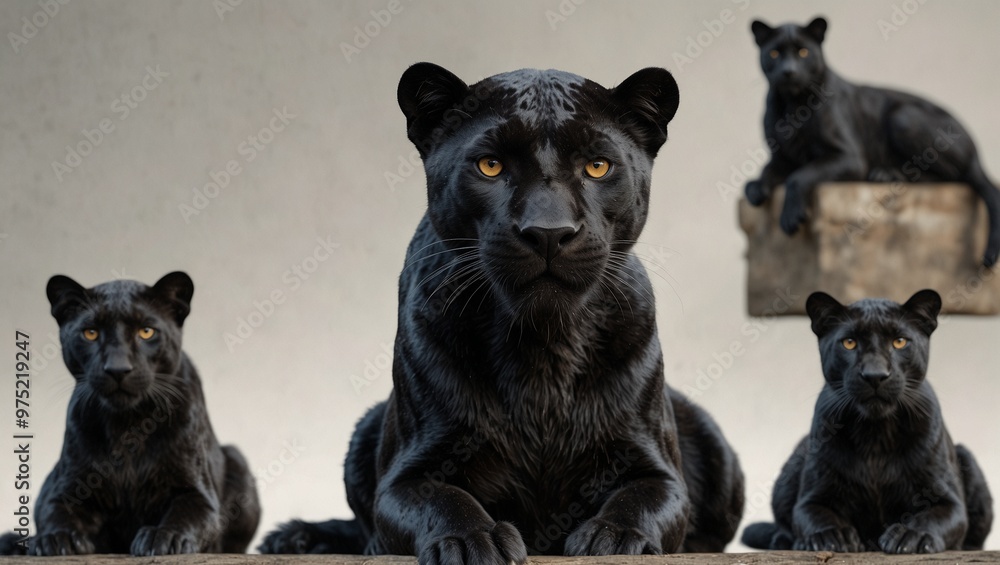 Black panther family posing together in a natural environment. Stock ...