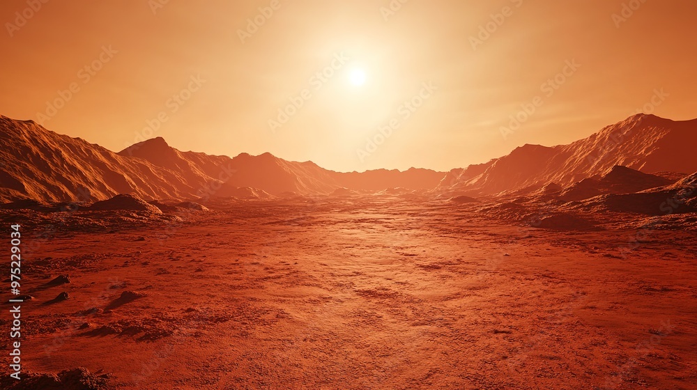 The planet Mars depicted in vivid red, highlighting its characteristic ...