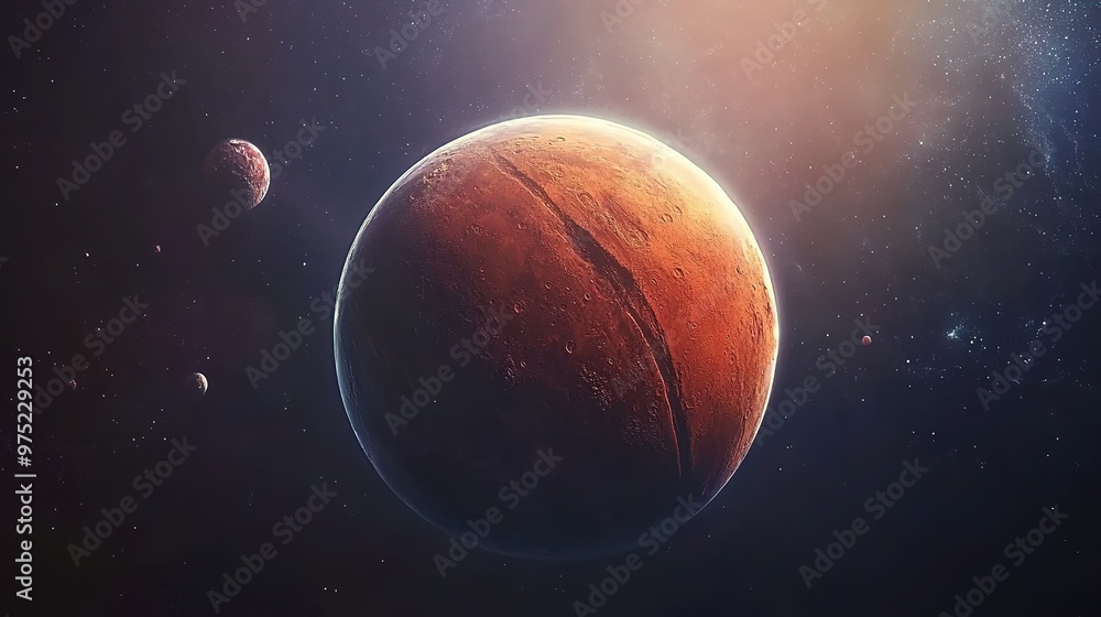 The planet Mars depicted in vivid red, highlighting its characteristic ...