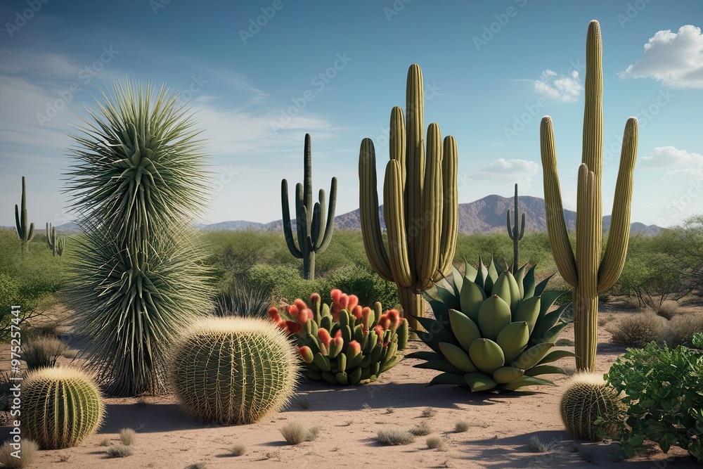 3D Visualization of Desert Flora with Yucca Brevifolia, Opuntia Ficus ...
