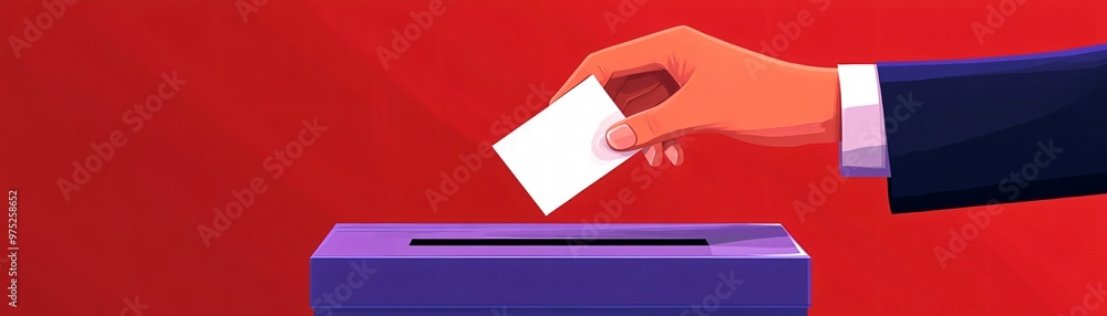 Hand inserting a ballot into a transparent voting box, election ...