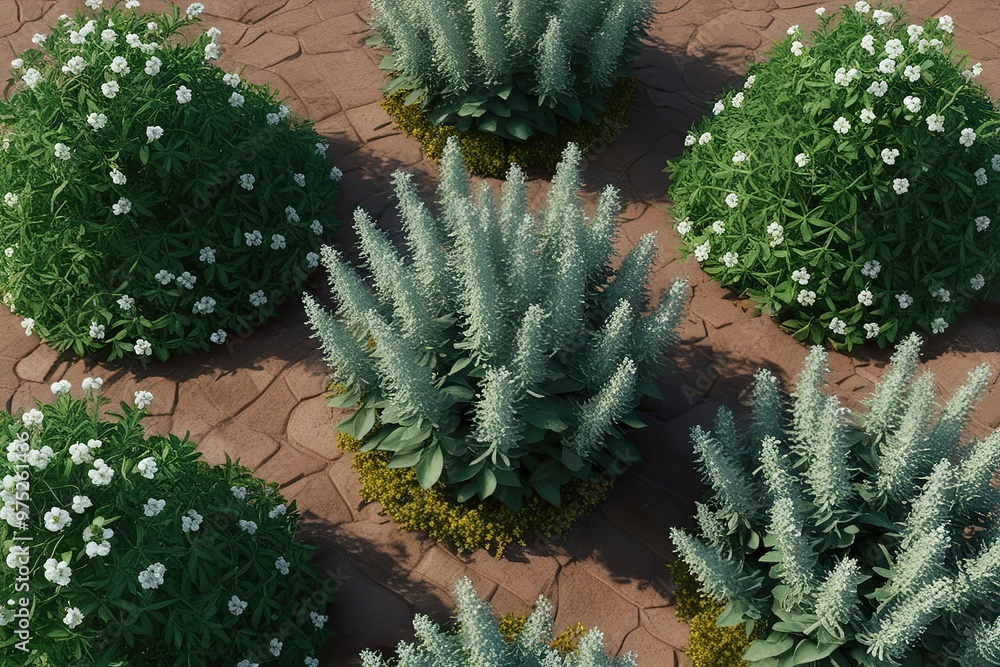 3D Perspective of Sage and Jasmine Plants for Digital Art and Floral ...