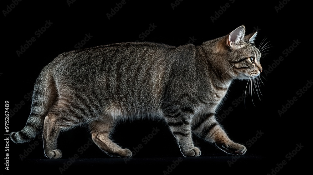 Side view profile of a walking cat, showcasing the full body in a sleek ...