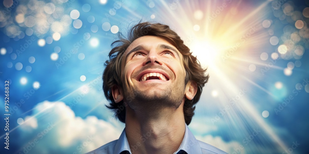 Smiling face tilts upward, bathed in a warm glow of affirmation, as ...