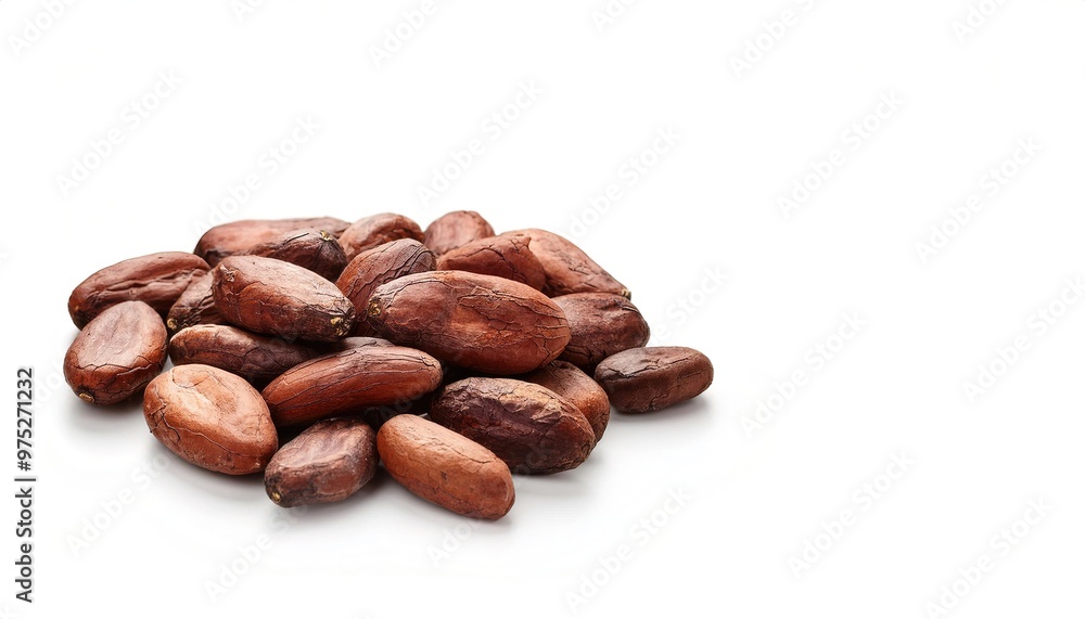 Brown roasted cocoa or cacao beans is the dried and fully fermented ...