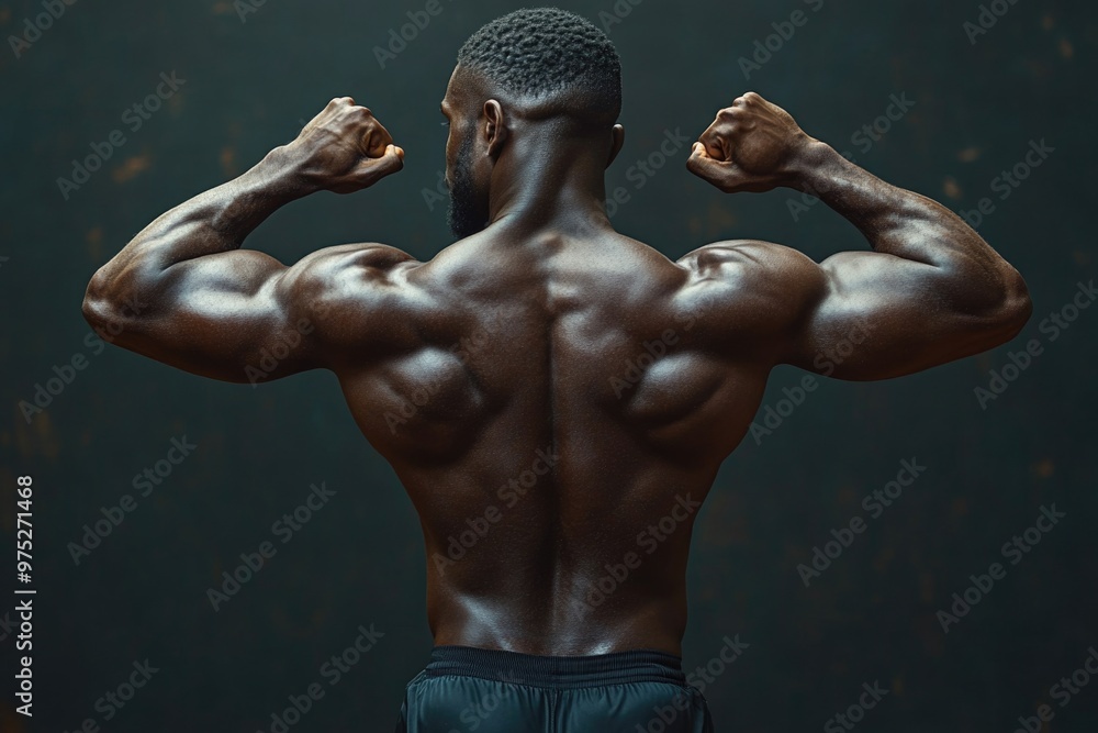 Full-Length Rear View of Muscular African Man Celebrating Success ...