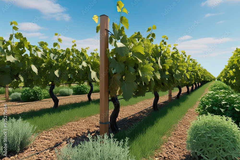 3D Visualization of a Vibrant Vineyard Featuring Vitis Vinifera ...