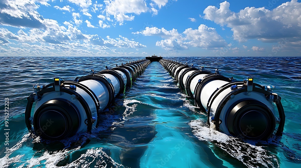 Underwater pipelines stretch across the ocean floor, part of an ...