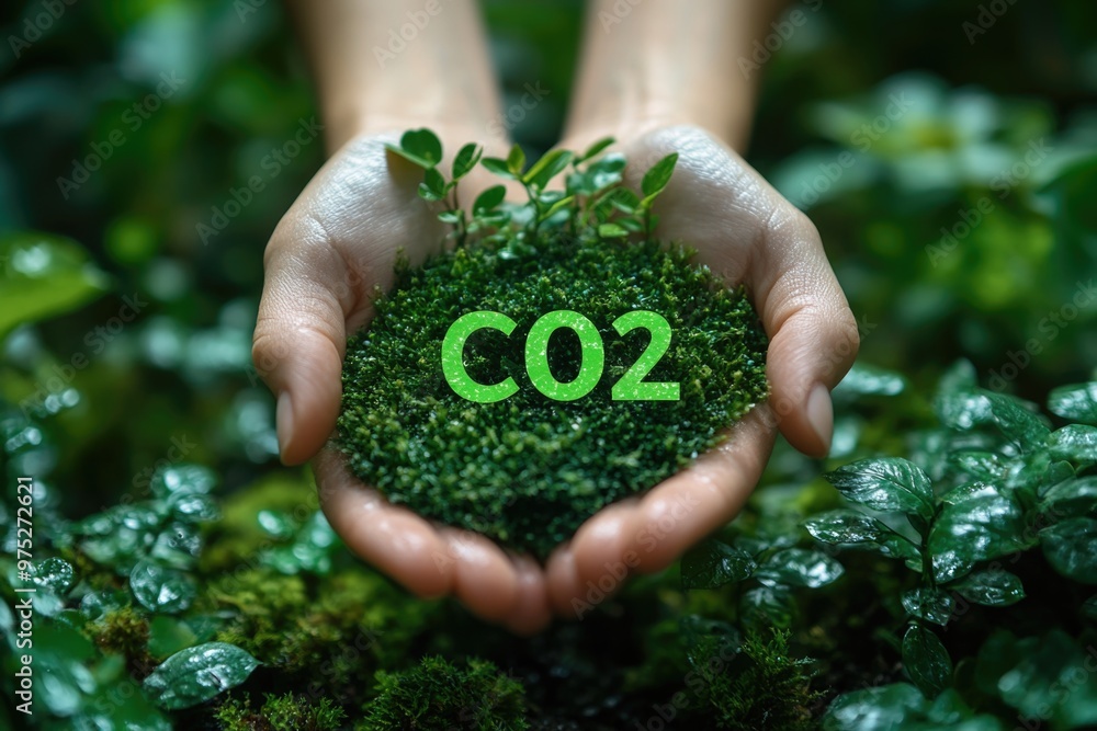 Reducing CO2 Emissions: Green Symbol for Carbon Footprint Awareness ...