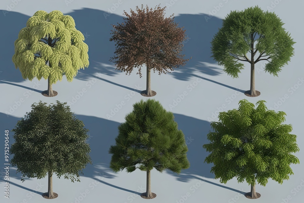 3D Top View Illustration of Laburnum Anagyroides Rhus Typhina and ...
