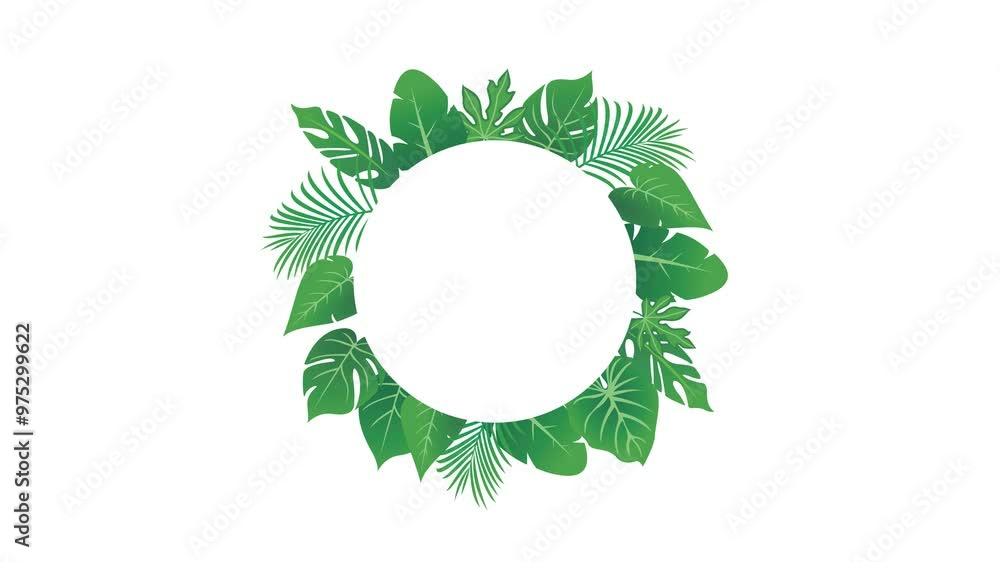 tropical leaf collection circle border animation. transparent ...