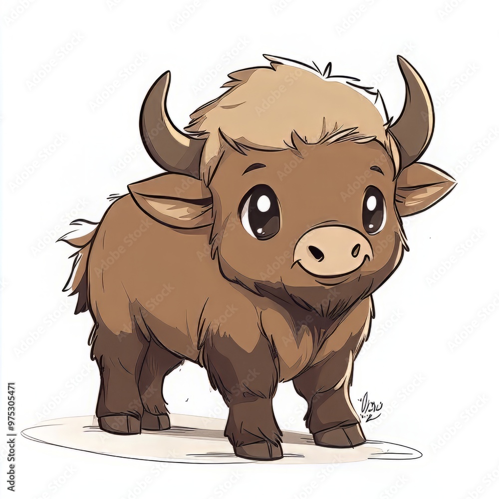 Charming Illustration of a Simple Cute Bison Capturing Whimsical ...