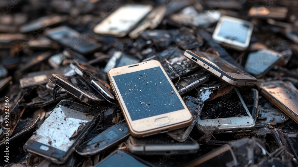 Damaged LCD screens of mobile phones are collected as electronic waste ...