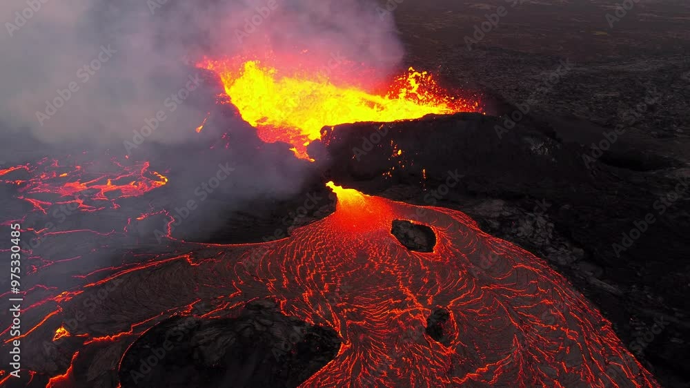 Volcano Eruption in Iceland, Flowing Red Hot Lava River, Incredible ...