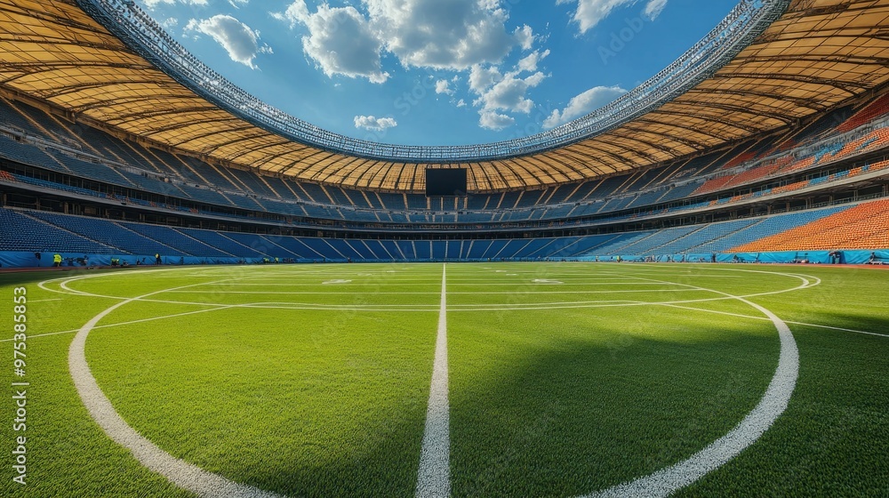 Circular running track wrapping around a football field in a large ...