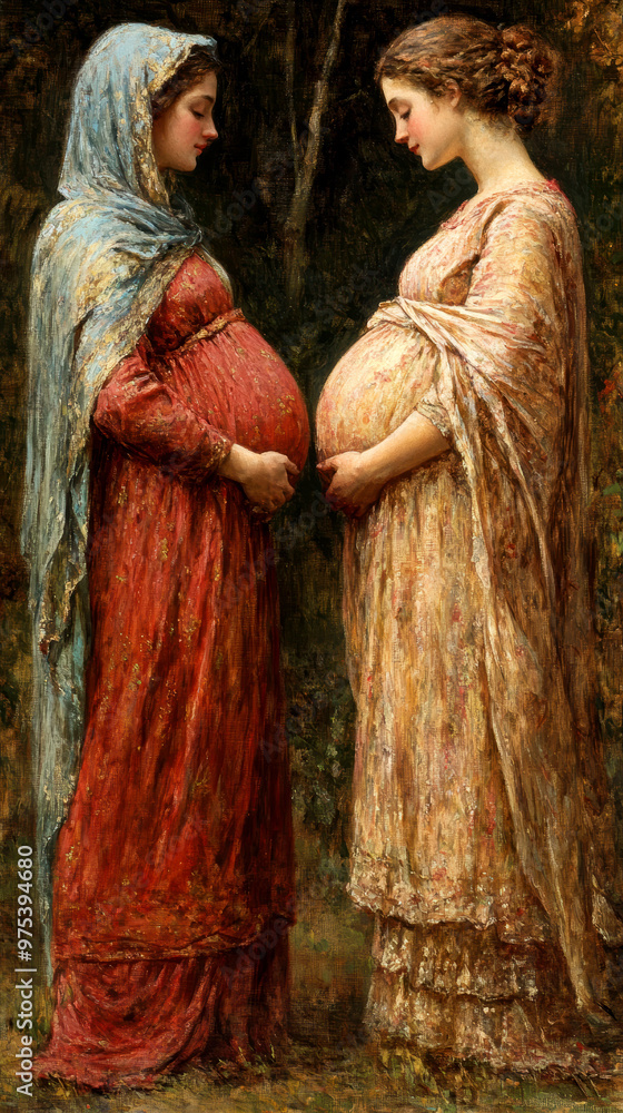 painting of the Visitation depicting the biblical scene in which a ...