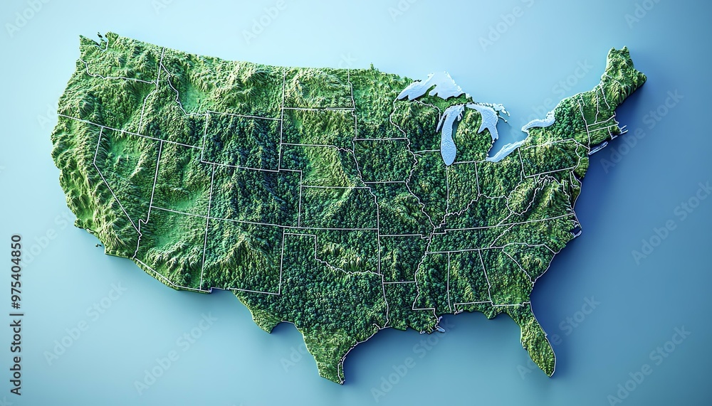 High-resolution 3D terrain map of the United States of America ...