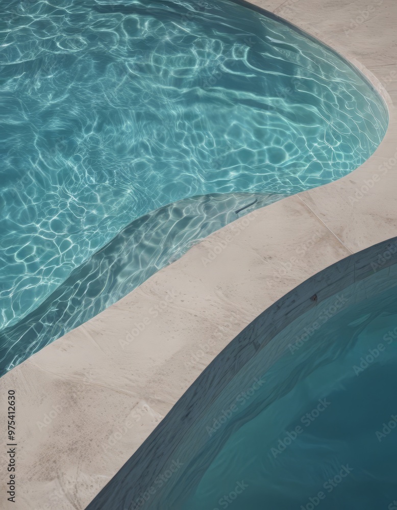 two swimming pools, one with clear blue water and the other with a ...