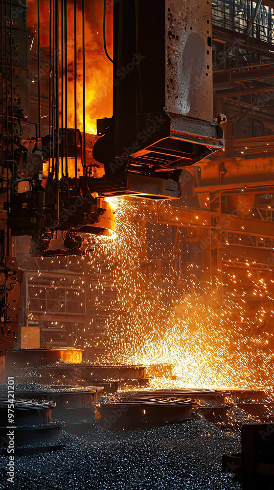 image captures heavy duty industrial factory producing steel and metal ...
