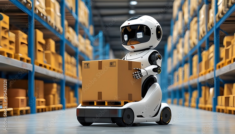 Innovative robotic delivery system revolutionizing logistics in a modern warehouse environment ...