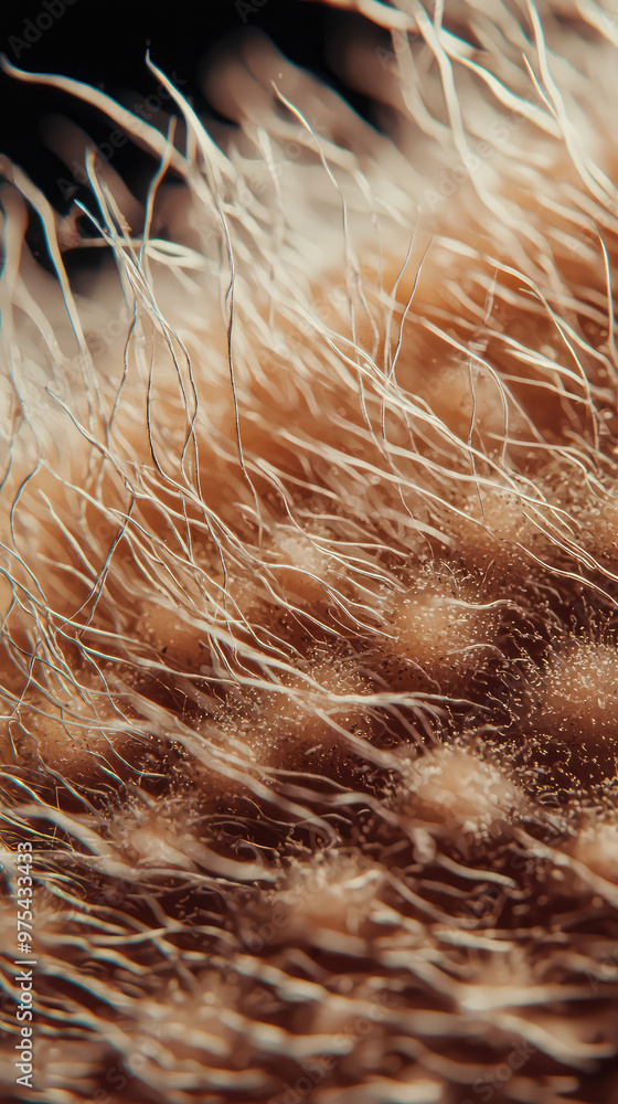 ภาพประกอบสต็อก Zoomed in view of human skin pores and hair follicles ...