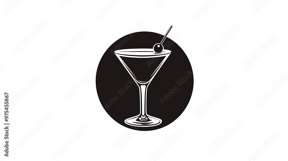 Elegant Martini Glass Logo Vector with Olive in Circular Clip Art Style ...