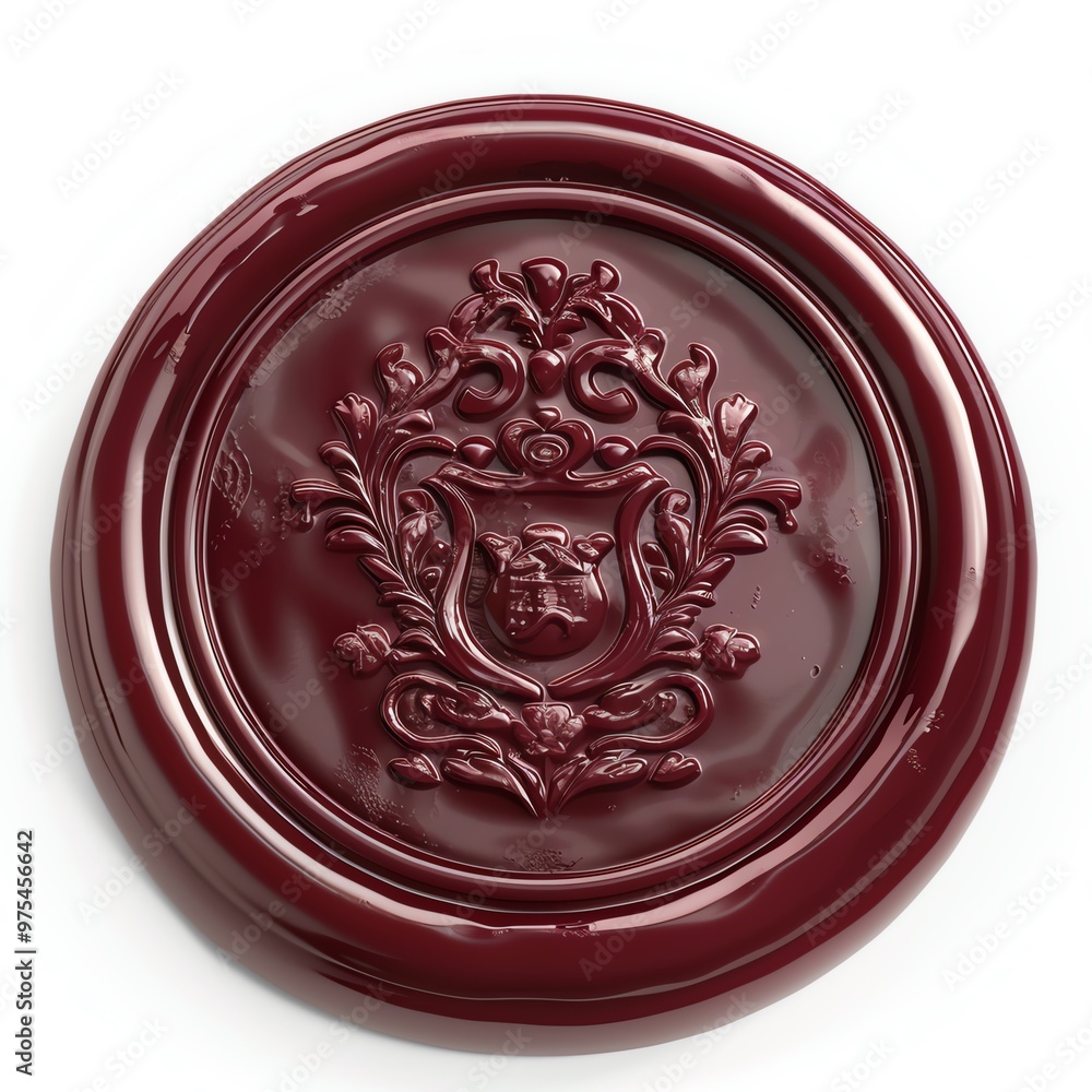Elegant red wax seal with intricate design, traditional emblem, and ...