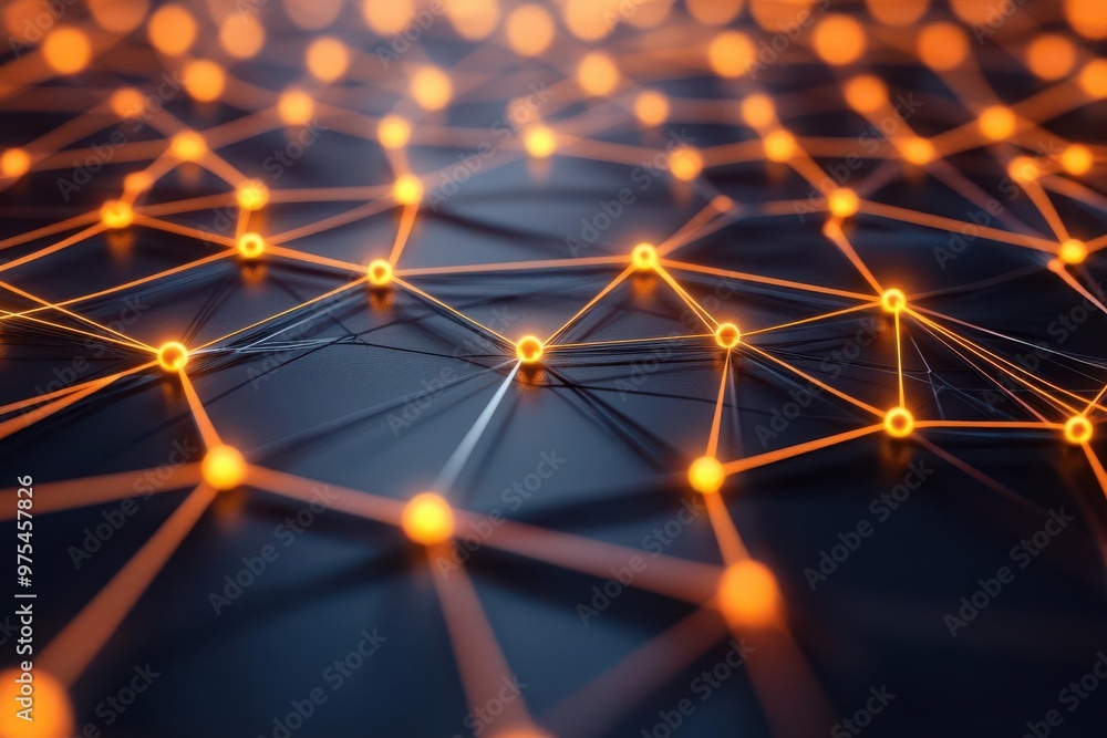 An abstract network design with glowing nodes and lines, representing ...