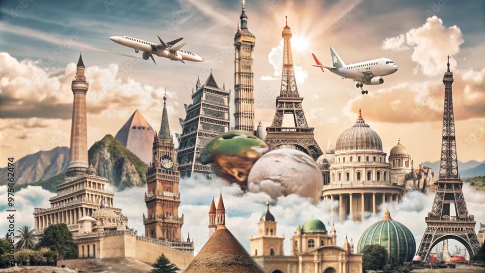 A collage of famous landmarks from around the world, including the ...