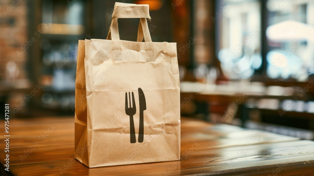 Brown paper bag restaurant takeout order. A brown paper bag with a ...