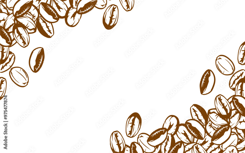 Coffee Beans Border Vector Illustration, Rustic and Organic Design with ...