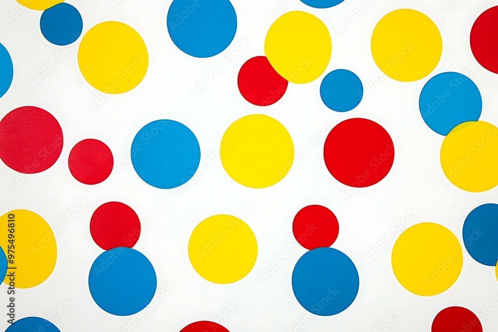 Playful polka-dot pattern in bright primary colors, spaced out with a ...