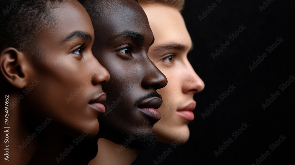 stockphoto, multiracial male photomodels. Asian, caucasian, black or ...