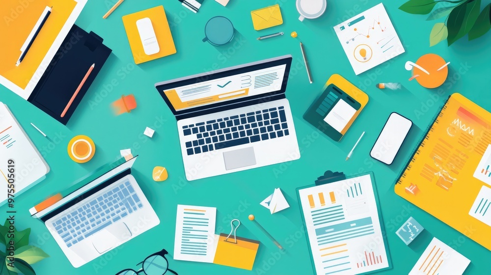 Smart project management tools for remote teams, flat design, top view ...