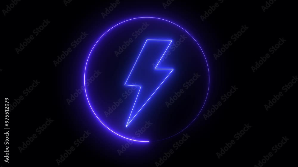 Neon blue color battery charging power icon. Lightning bolt sign in the ...