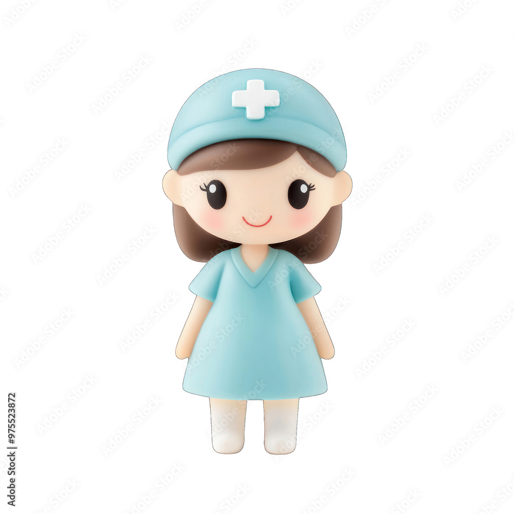 Cute cartoon nurse figure in blue uniform, perfect for health-themed ...