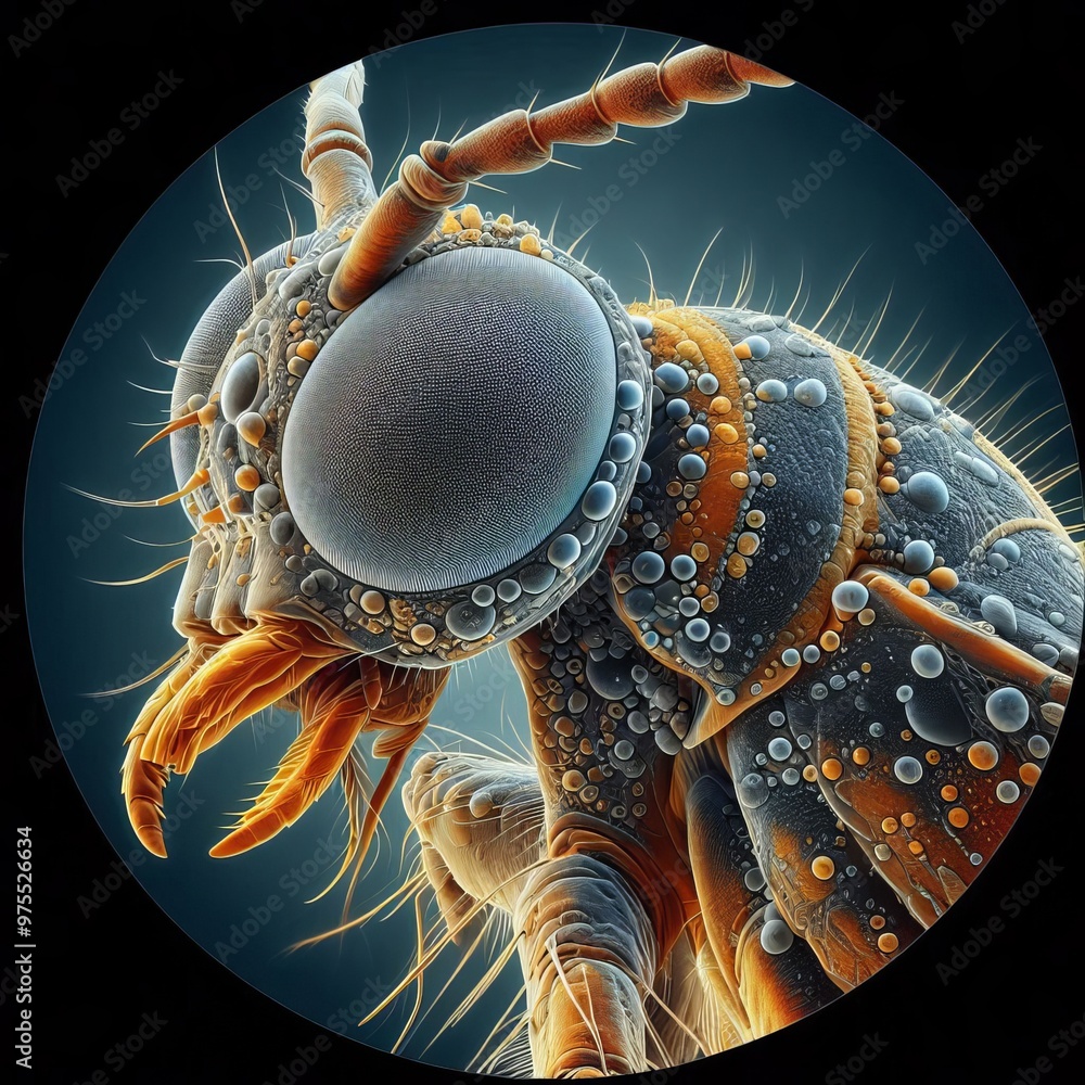 A highly detailed macro image of an insect's head, emphasizing the ...