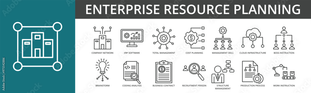 Enterprise resource planning icon collection set contain company ...