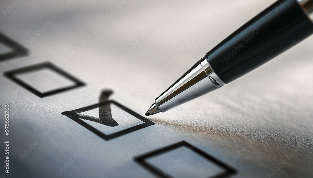Black Pen Marking Checkbox on Paper Closeup , Closeup of a black pen ...