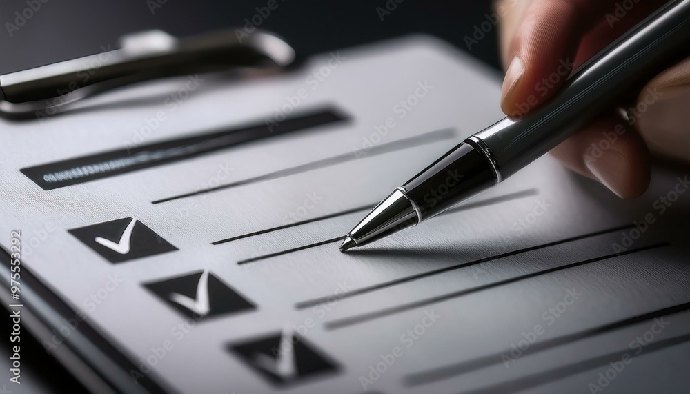 Black Pen Marking Checkbox on Paper Closeup , Closeup of a black pen ...