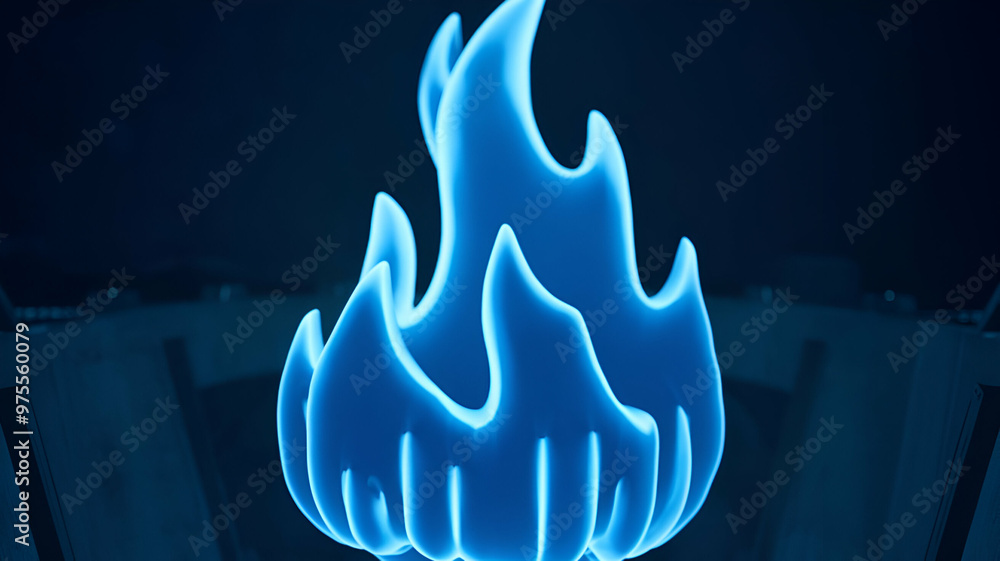 Cinematic Close-Up Shot of Bright Blue Flames Burning Inside a Transparent Glass Globe with Dark ...