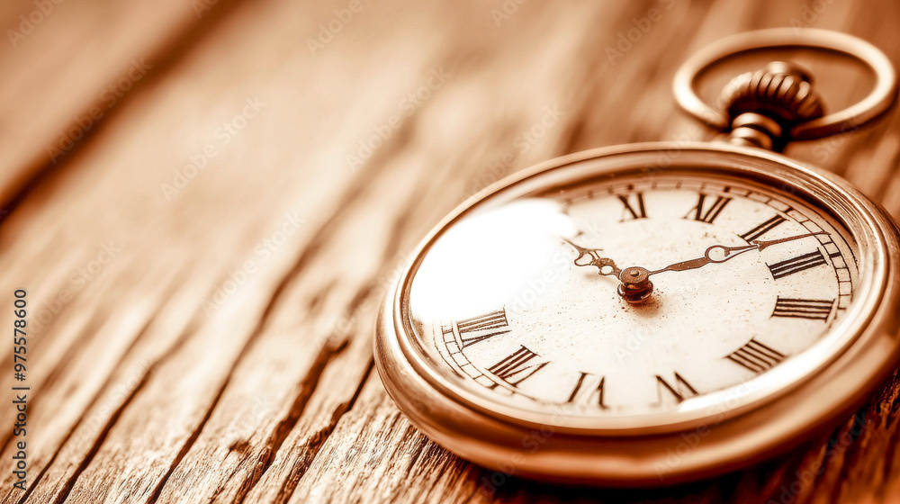 Timeless Elegance: A vintage pocket watch rests on weathered wood, its ...