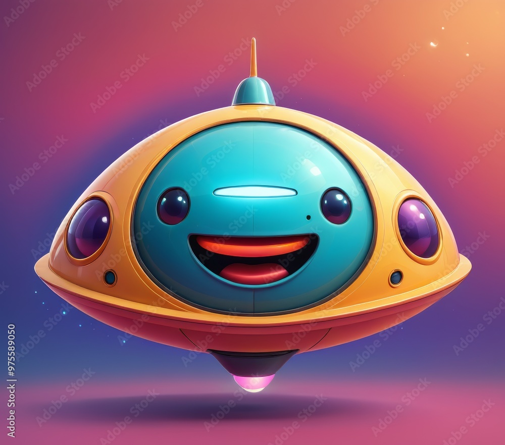 Adorable blue alien character with a big smile inside a vibrant ...