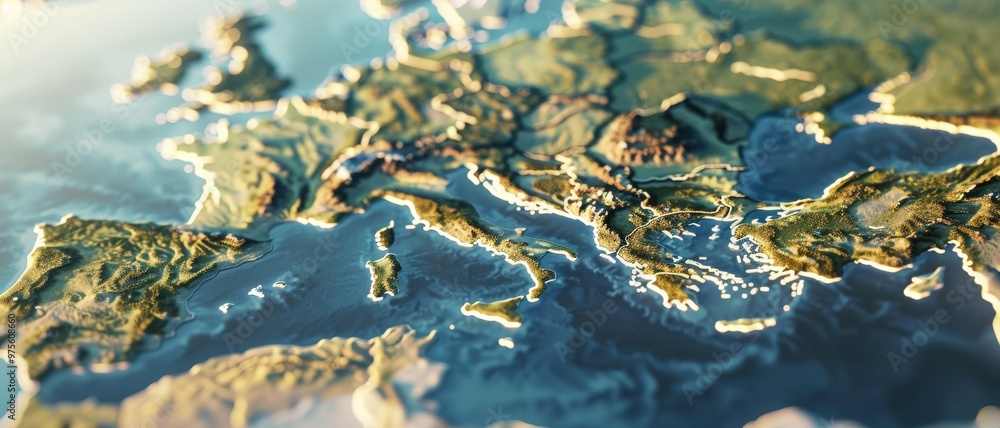 A detailed 3D map capturing the terrains and topography of Europe ...