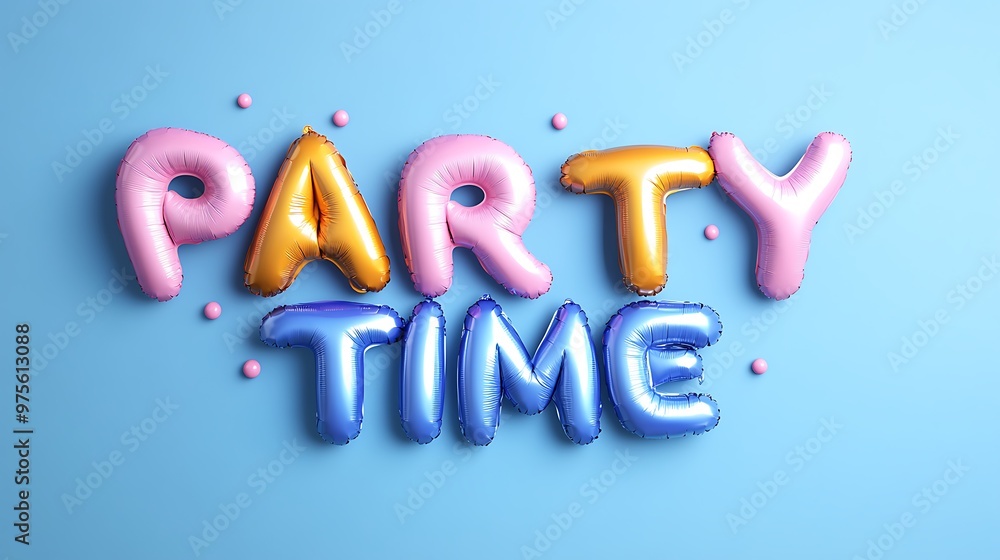 Balloon letters in a fun, whimsical style spelling out â€œPARTY TIMEâ ...