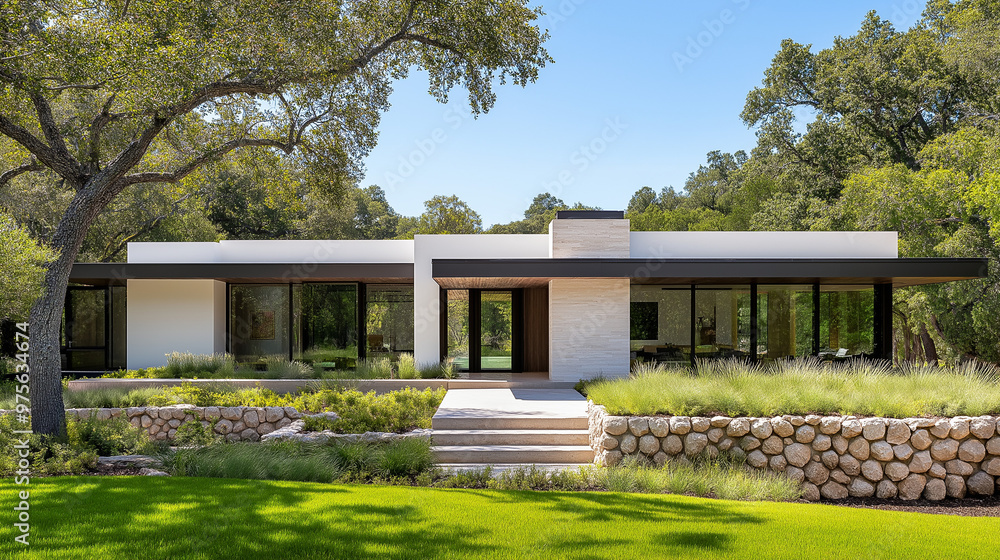 Design an architectural exterior of the front view of a single-story ...