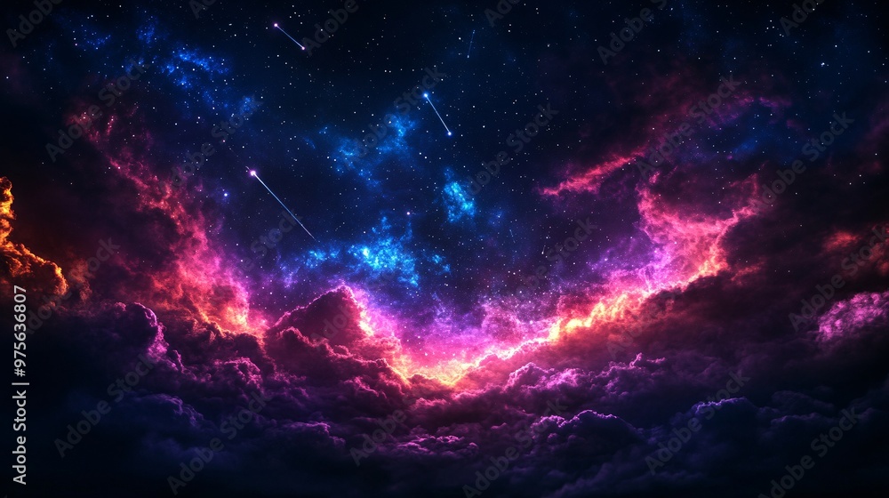 Celestial sky with glowing constellations forming intricate patterns ...