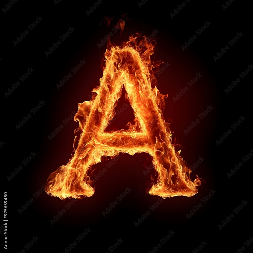 Fire Letter A, Fire Texture Alphabet A Isolated on Black Background ...
