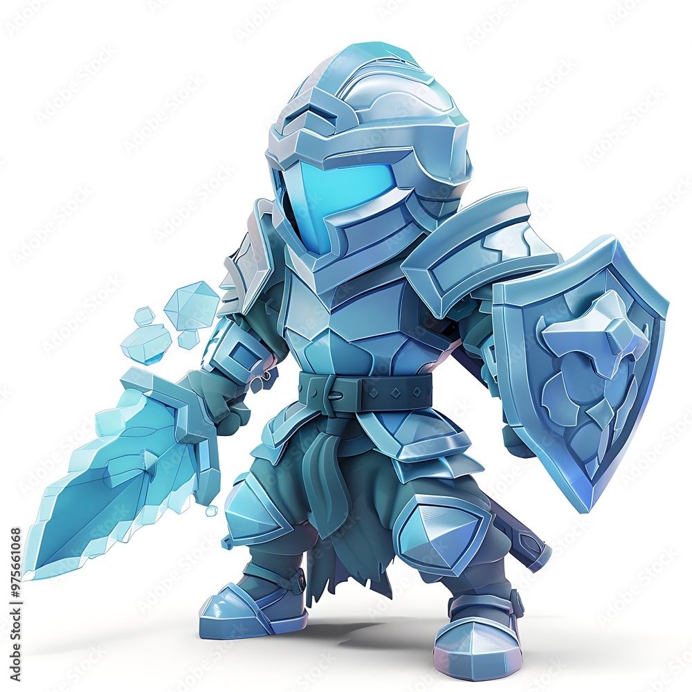 Ice knight game character cartoon 3D art style isolated white background, graphic element ...