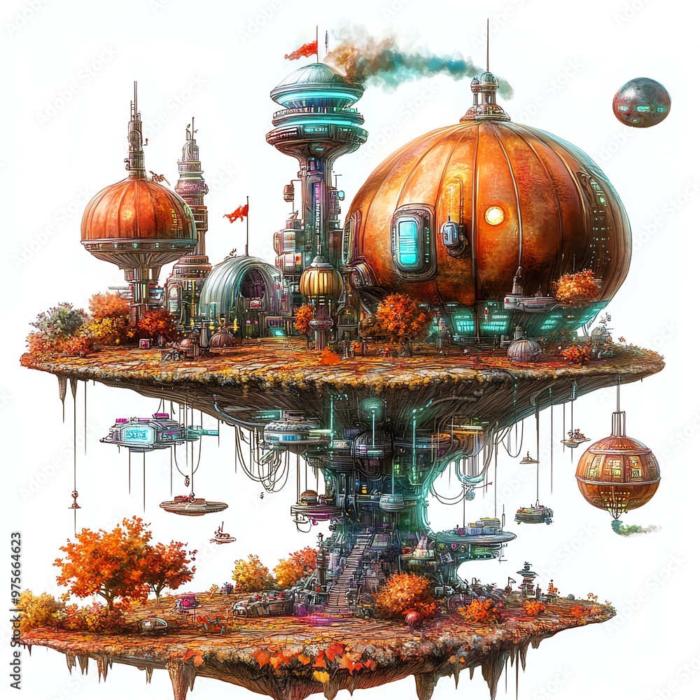 A sci-fi Thanksgiving parade on an alien planet clipart, futuristic ...